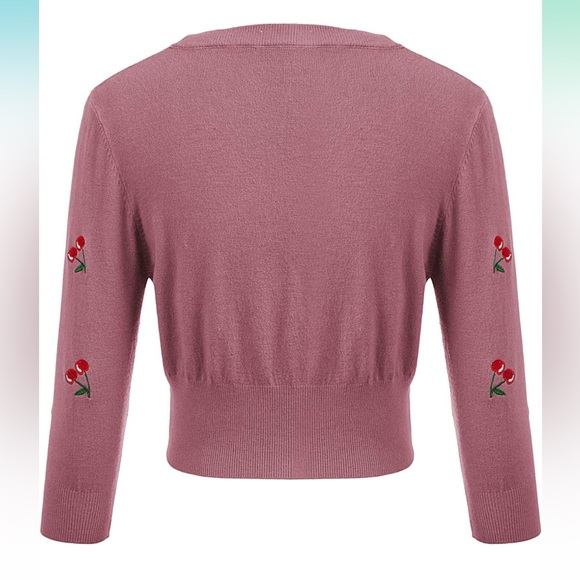 belle poque | Sweaters | Belle Poque Pink Embroidered Cherry Cropped ...